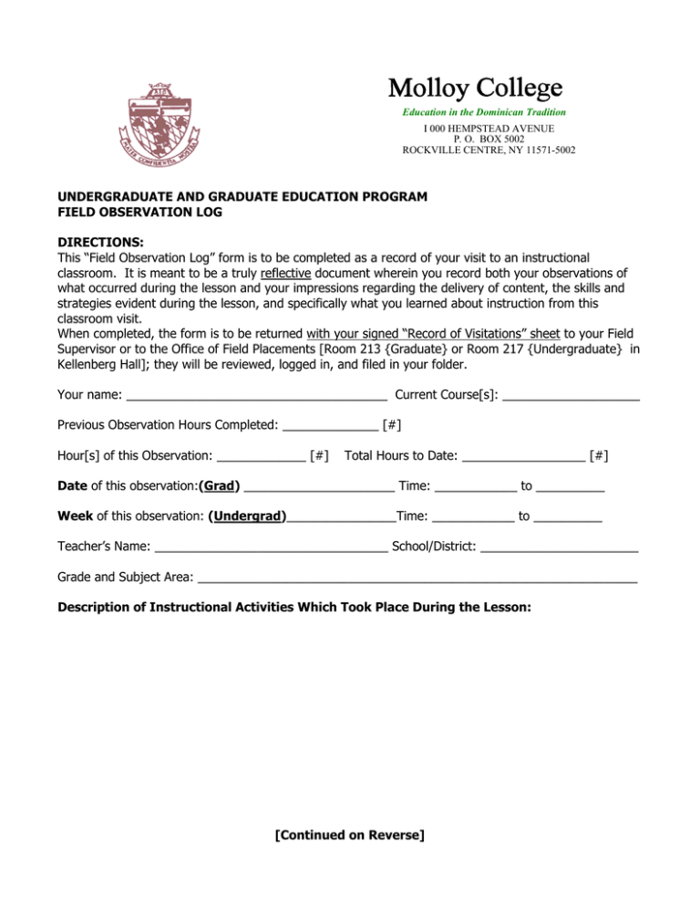 Field Observation Log