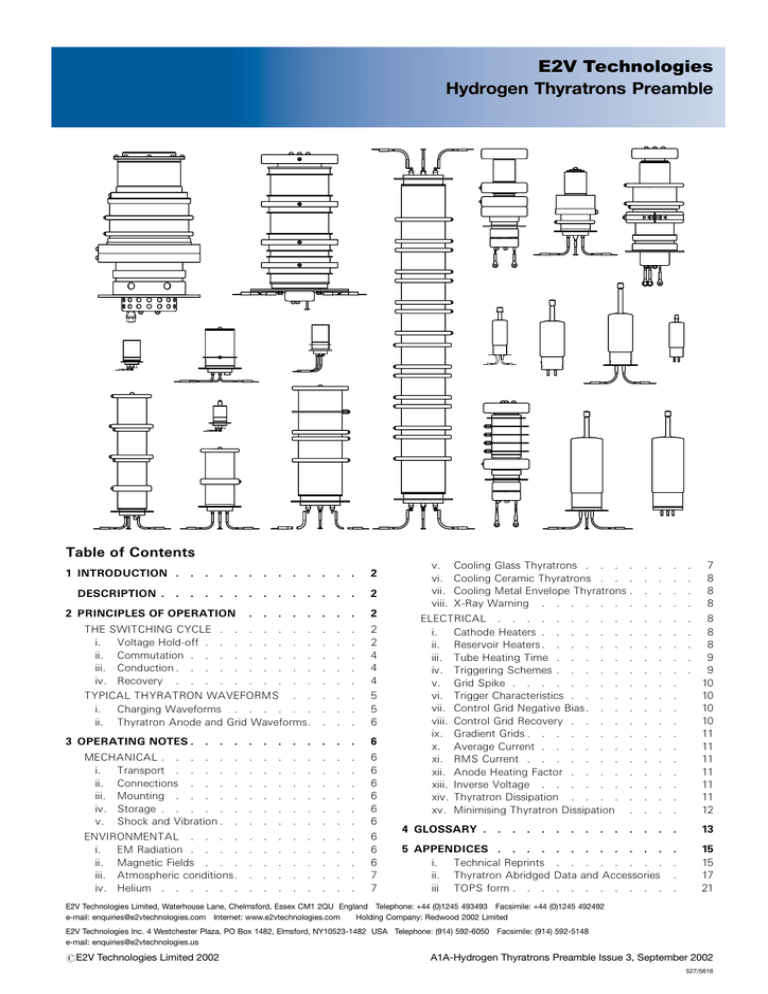 Hydrogen Thyratrons Preamble 1.