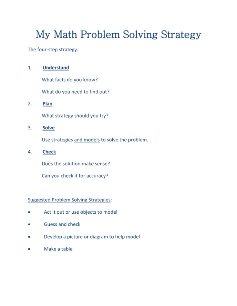 My Math Problem Solving Strategy