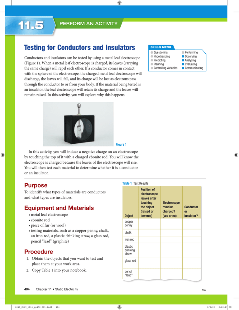 Testing for Conductors and Insulators
