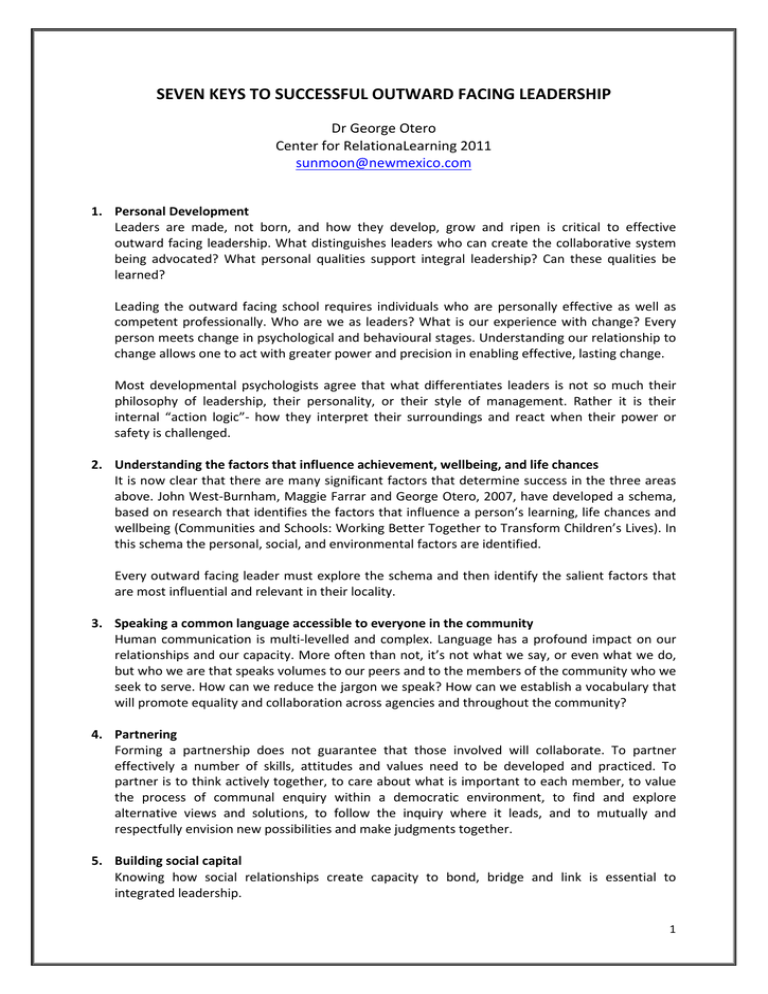 Seven Keys To Successful Outward Facing Leadership