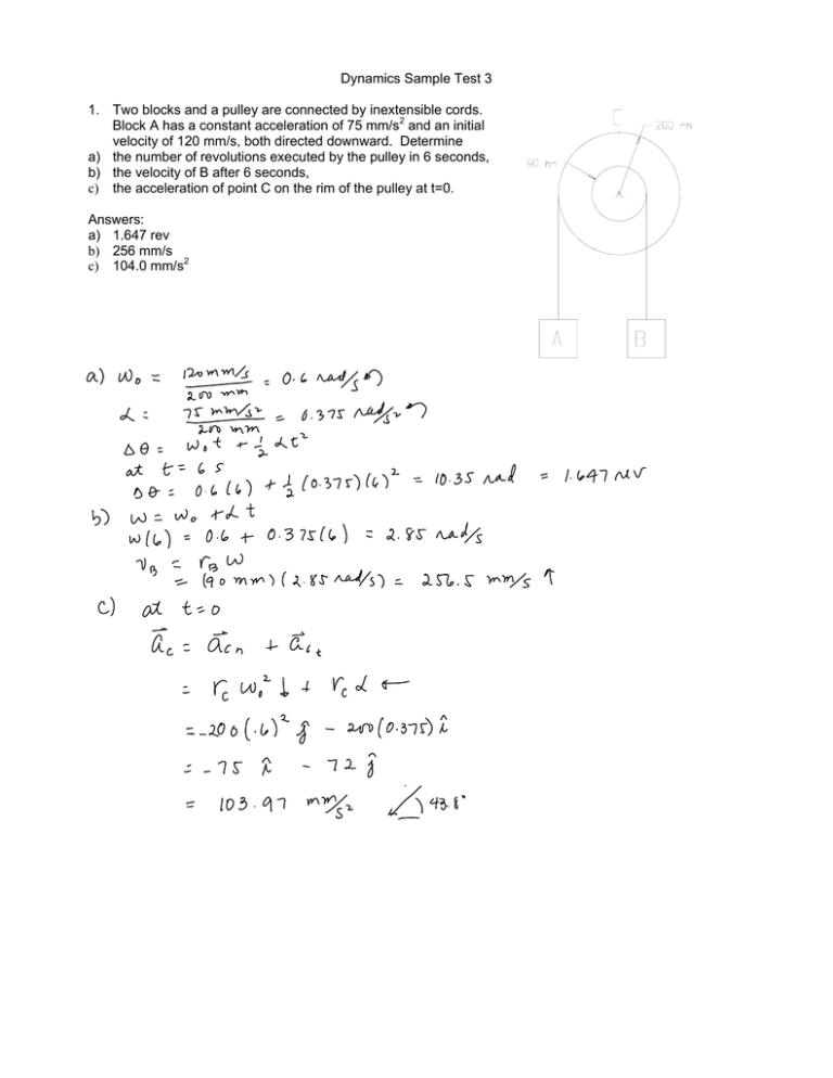 Dynamics Sample Test: Kinematics and Angular Motion