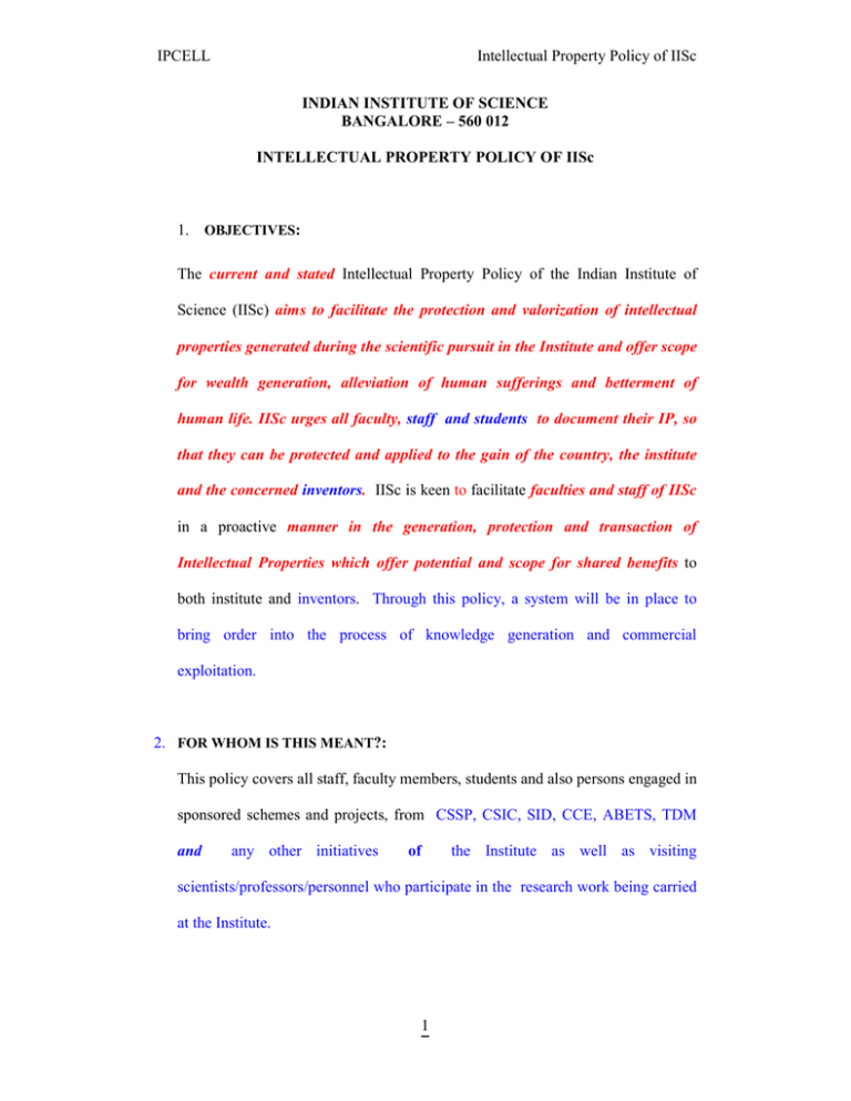 IISc IP Policy - Database Systems Lab