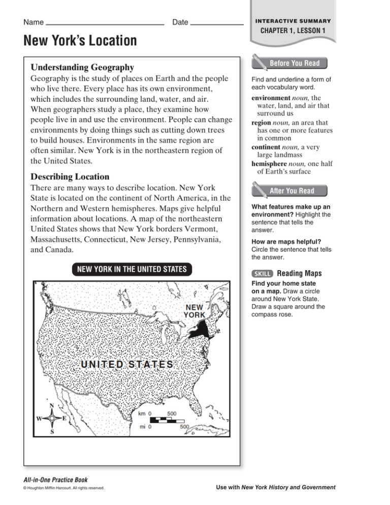 Lesson 1 New York`s Location