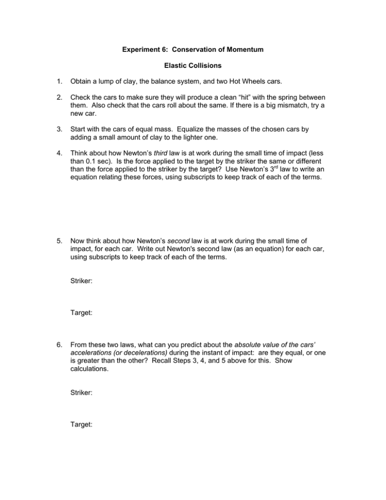 Conservation of Momentum: Elastic & Inelastic Collisions Lab