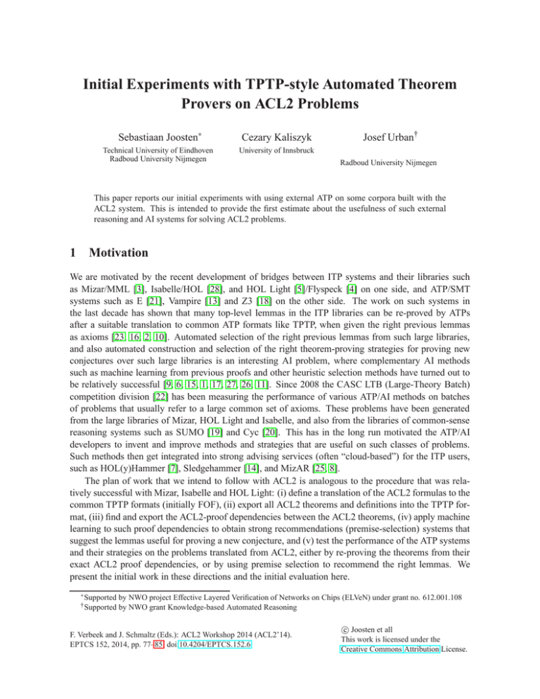 Initial Experiments with TPTP-style Automated Theorem