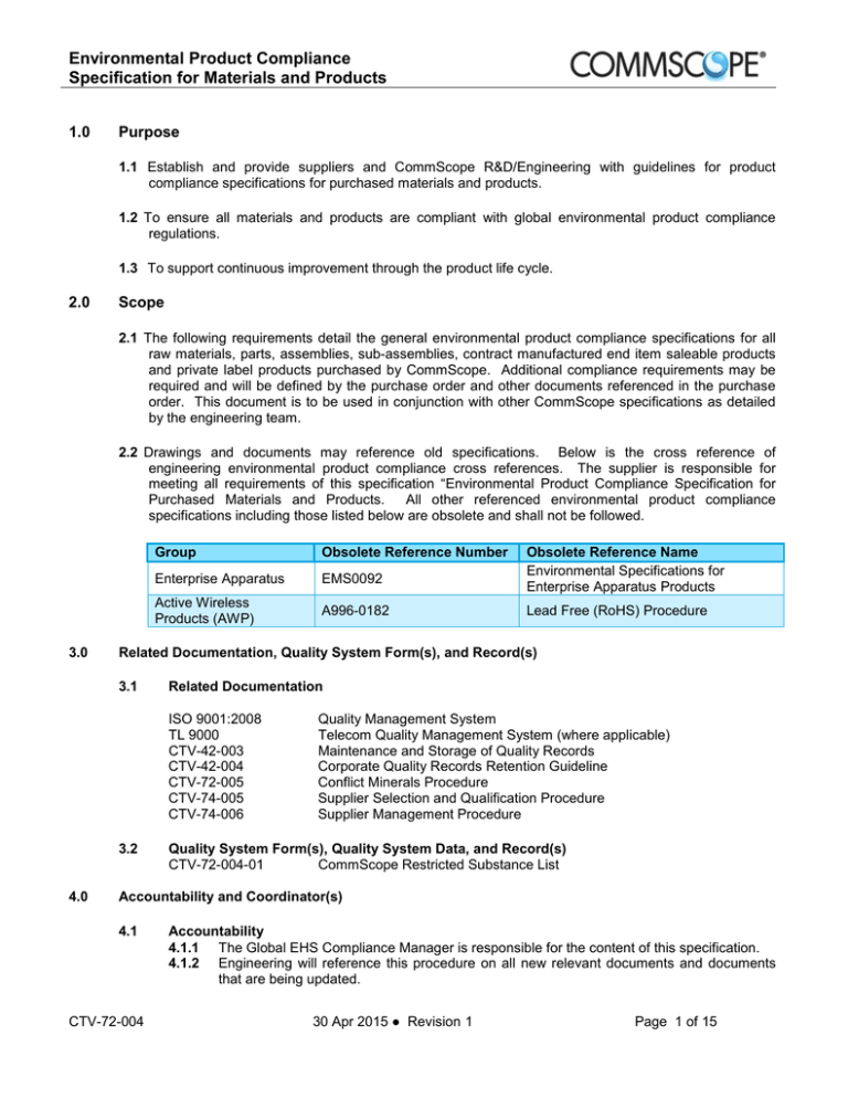 CommScope Environmental Product Compliance Specification for