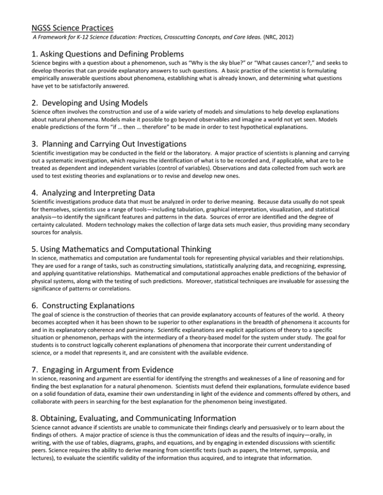 NGSS Science Practices
