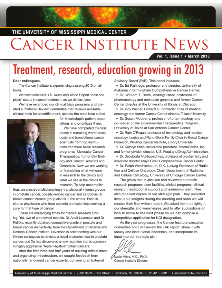 UMMC Cancer Institute News: March 2013 - Research & Treatment