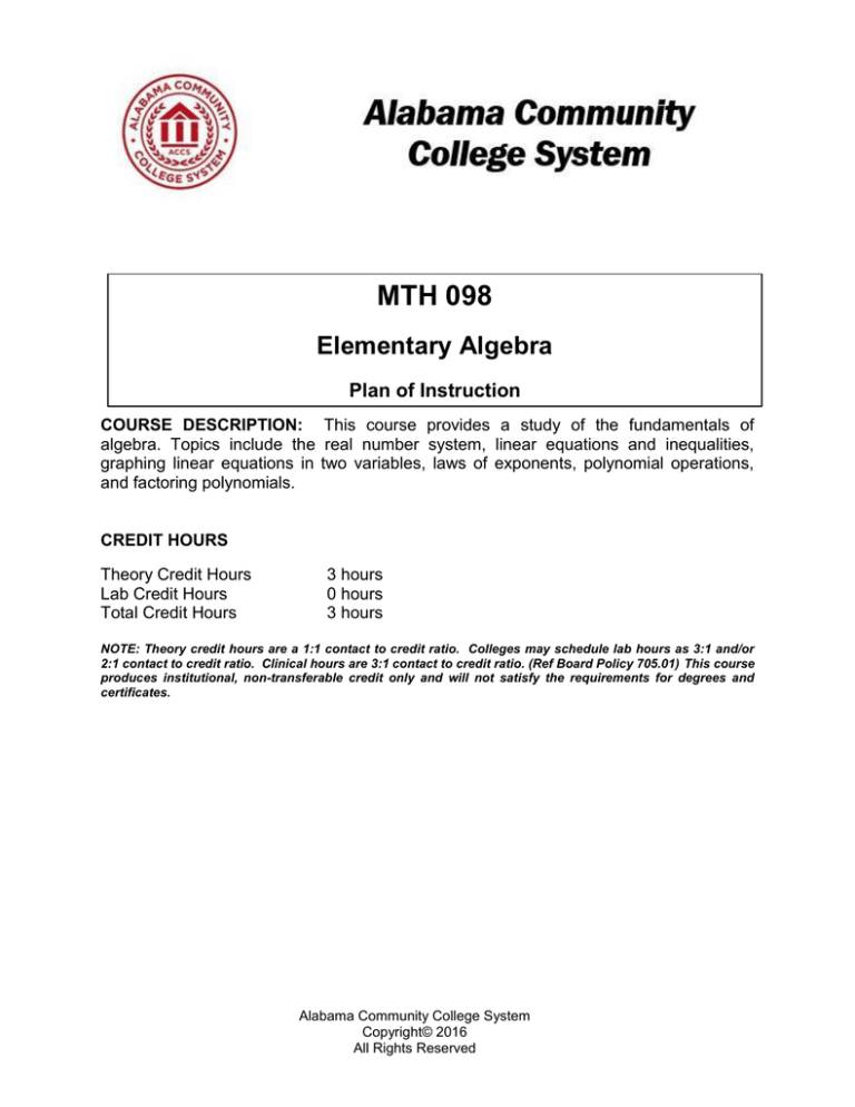 MTH - 098 - Alabama Community College System