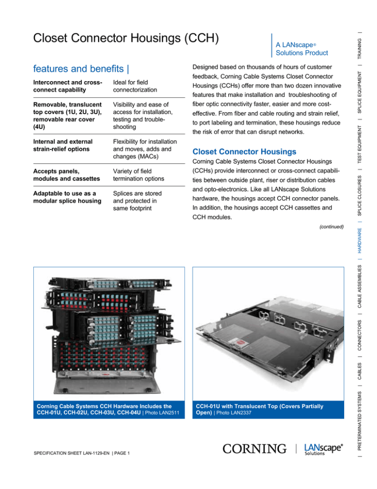 Corning CCH Fiber Optic Housing Specification Sheet