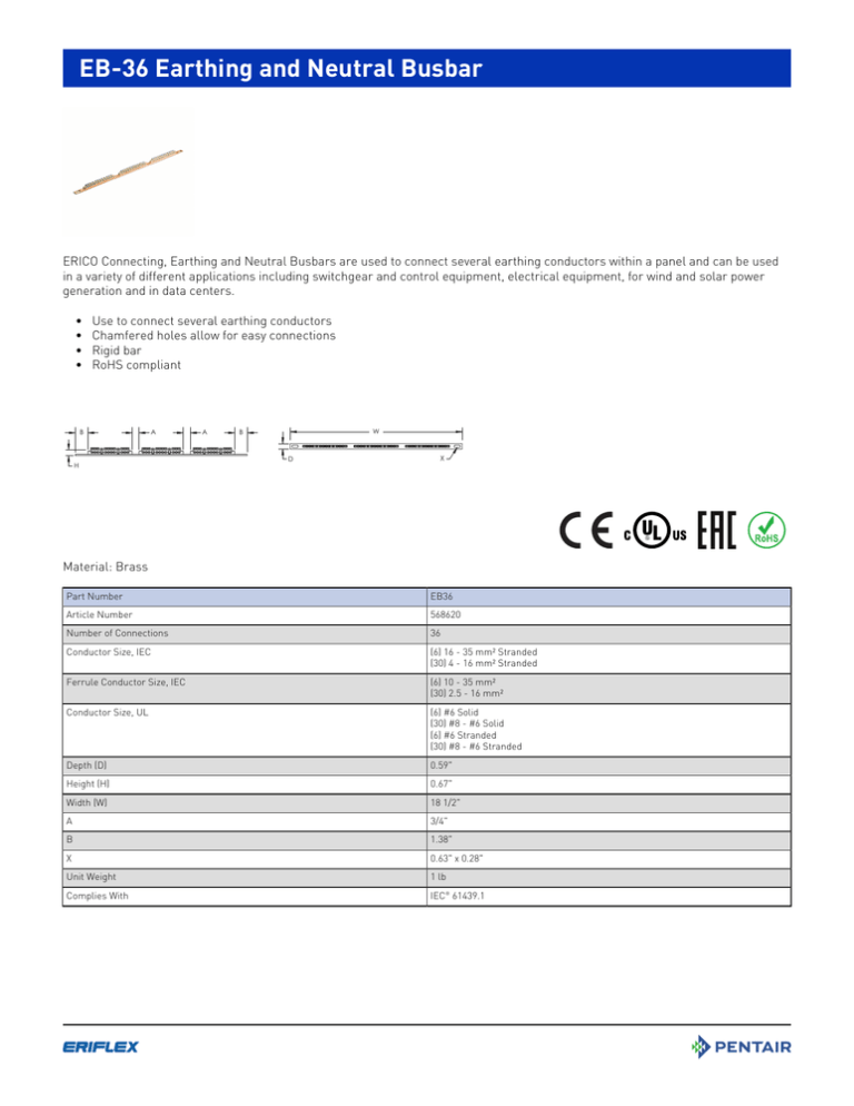 EB-36 Earthing and Neutral Busbar - ERIFLEX