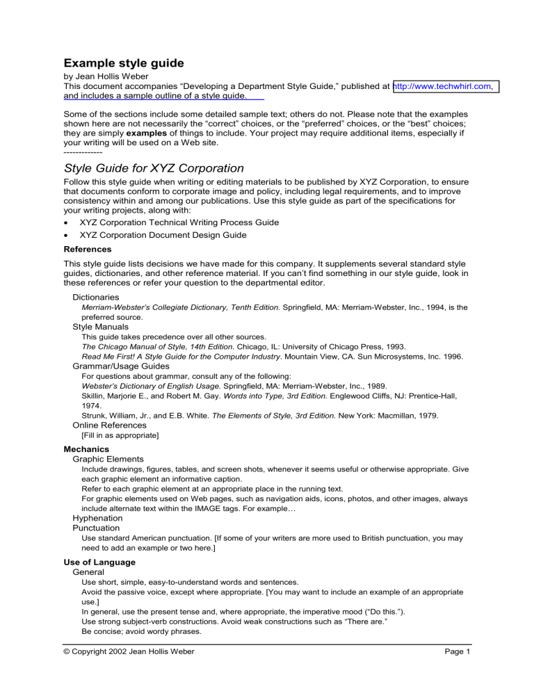Style Guide Example for Technical Writing