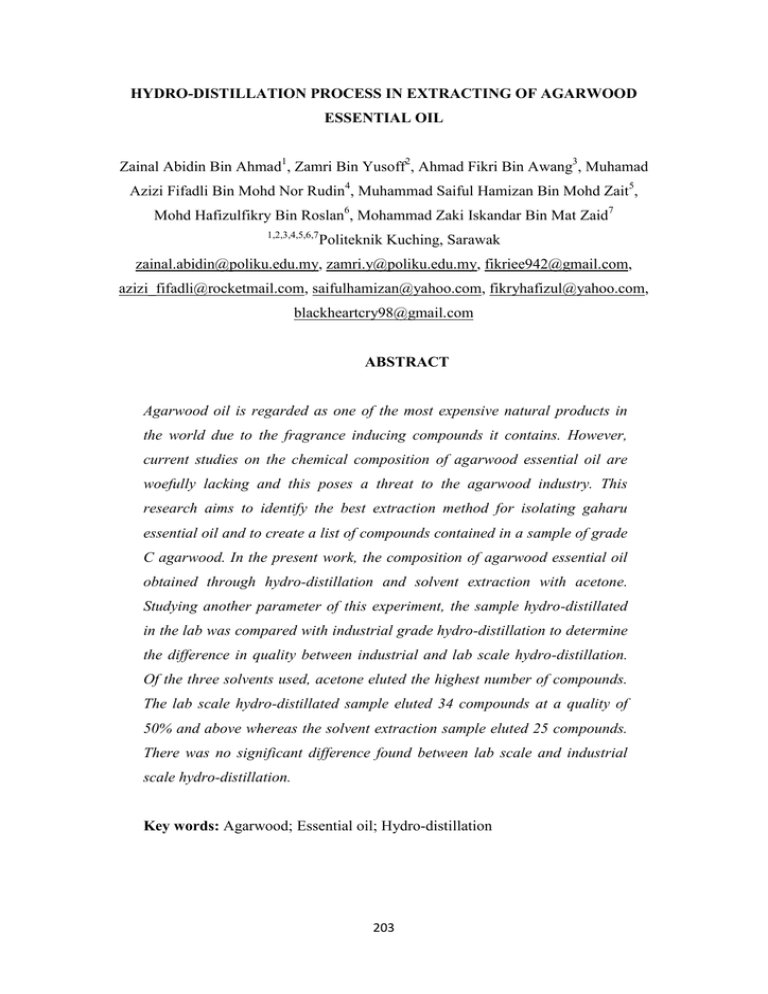 Agarwood Oil Extraction: Hydro-Distillation Process Analysis