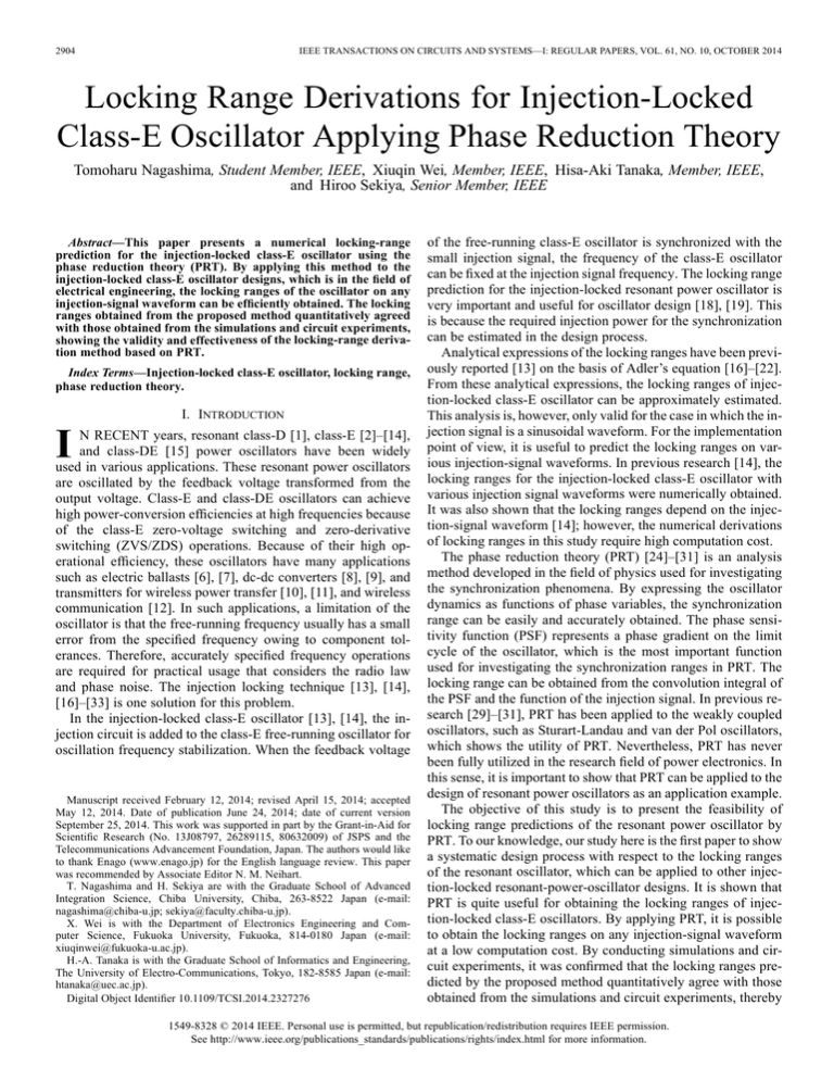 Injection-Locked Class-E Oscillator Locking Range via PRT