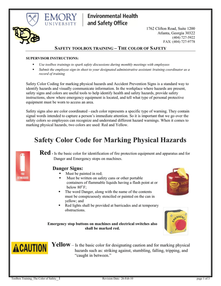 Safety Color Code for Marking Physical Hazards Red