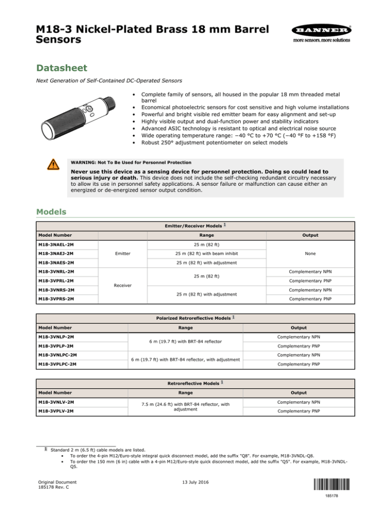 M18-3 Nickel-Plated Brass 18 mm Barrel Sensors