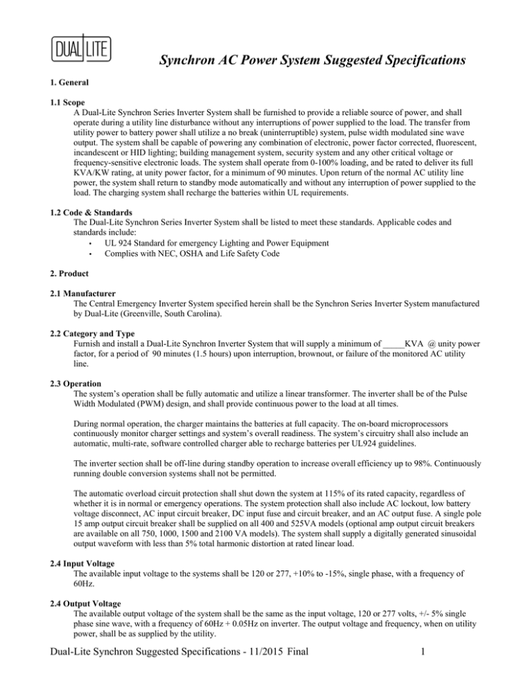 Synchron Inverter suggested specifications - Dual-Lite
