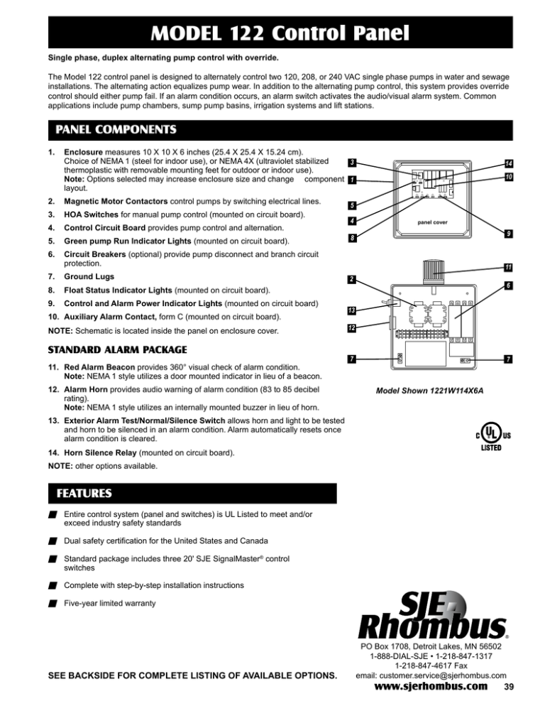MODEL 122 Control Panel