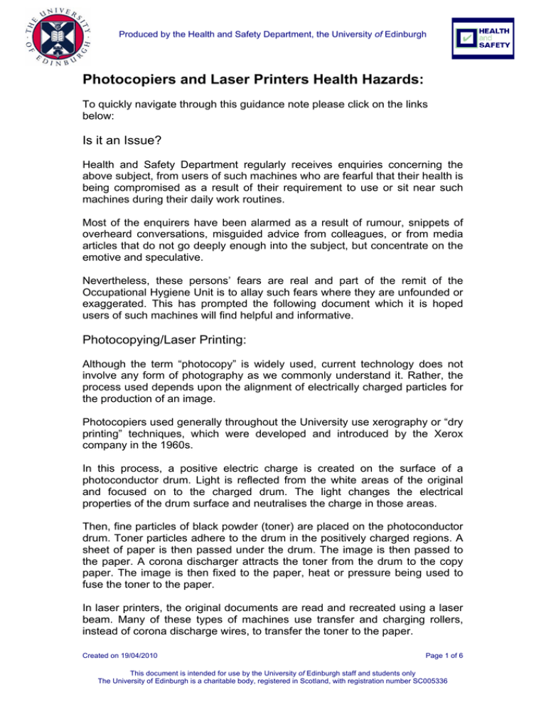 Photocopier & Laser Printer Health Hazards: Edinburgh Uni Guide