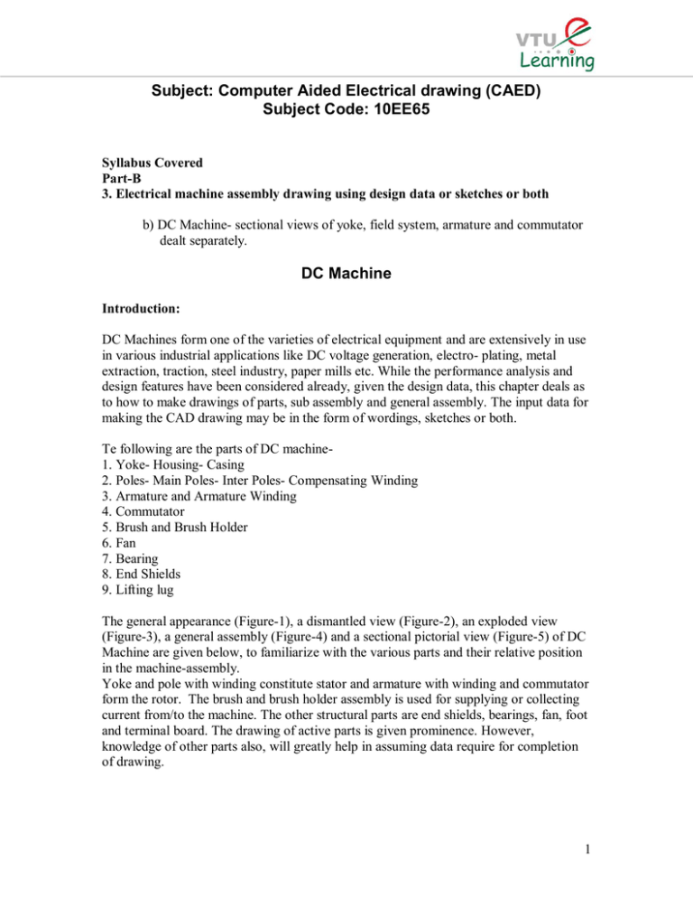 CAED: DC Machine Assembly Drawing Syllabus