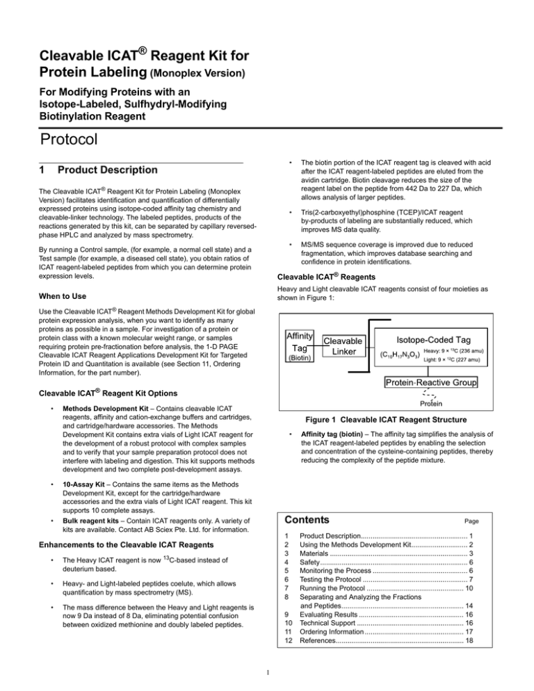 Cleavable ICAT® Reagent Kit for Protein Labeling