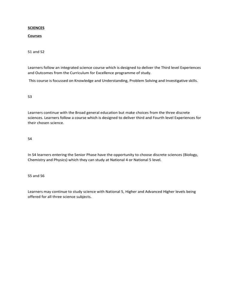 Science Course Descriptions: Biology, Chemistry, Physics