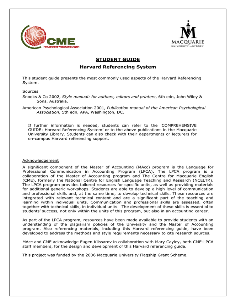 STUDENT GUIDE Harvard Referencing System