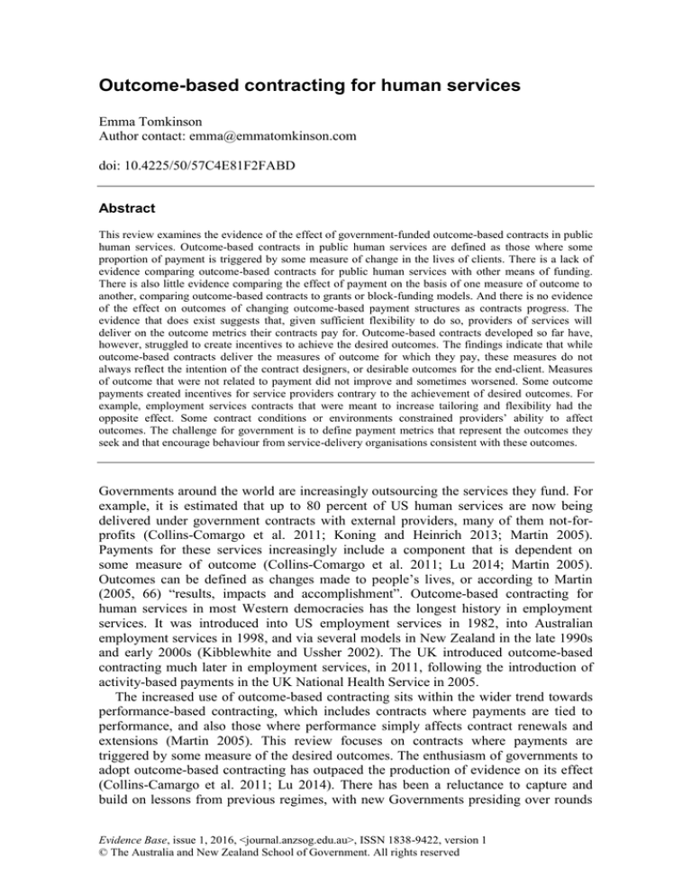 Outcome-based contracting for human services