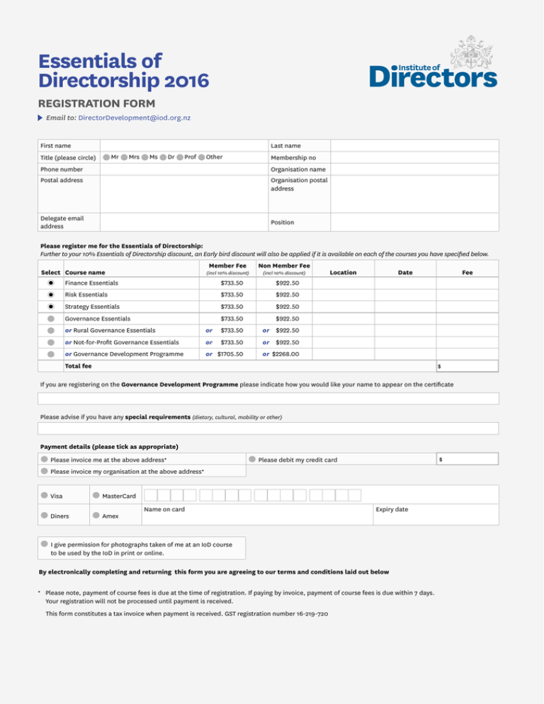 Registration form