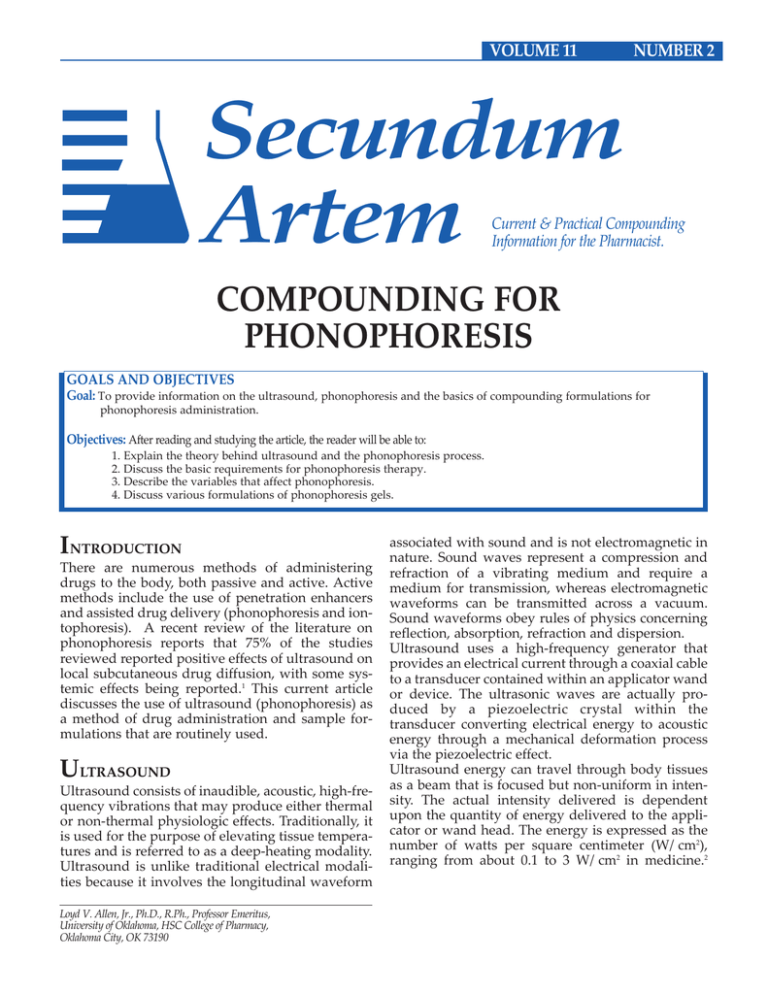 Compounding for Phonophoresis: Ultrasound Drug Delivery