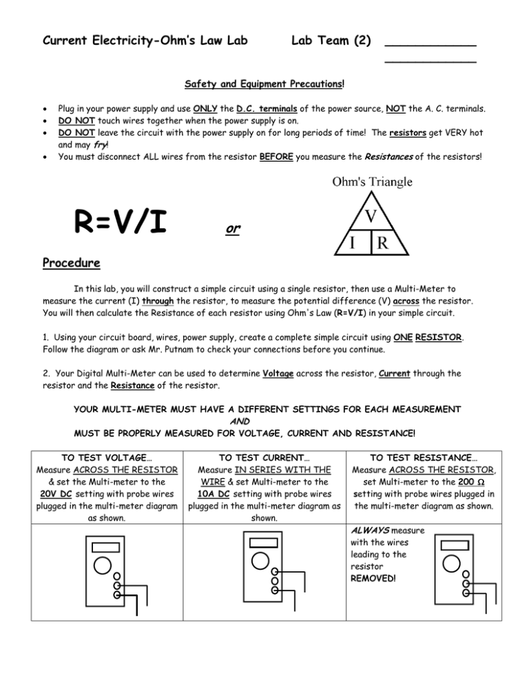 Ohm's Law Lab: Current, Voltage, Resistance Experiments