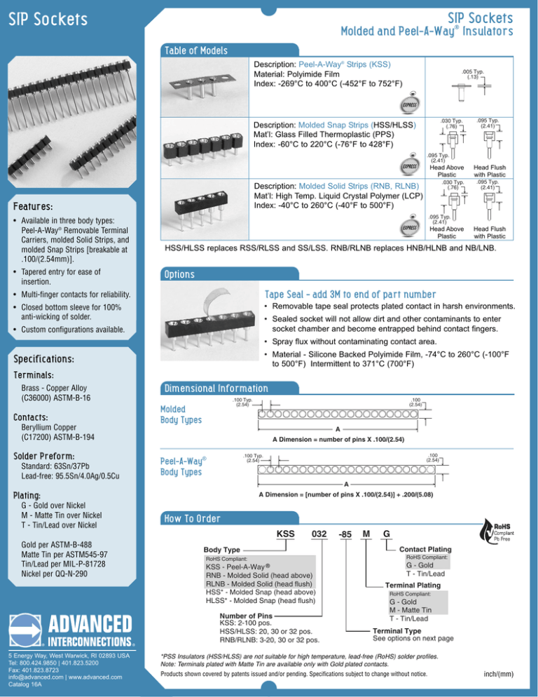 SIP Sockets Data Sheet