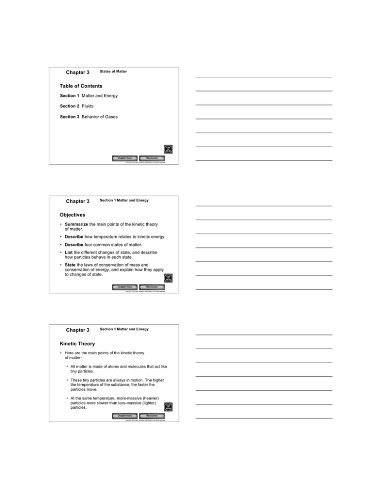 Chapter 3 Table of Contents Objectives Chapter 3 Kinetic