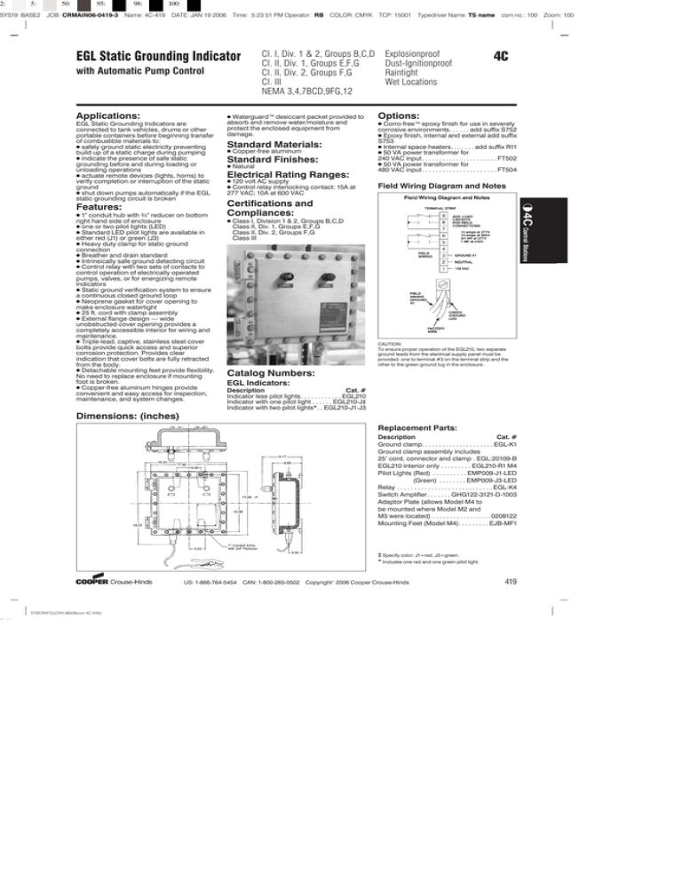 EGL Static Grounding Indicator Datasheet | Cooper Crouse-Hinds