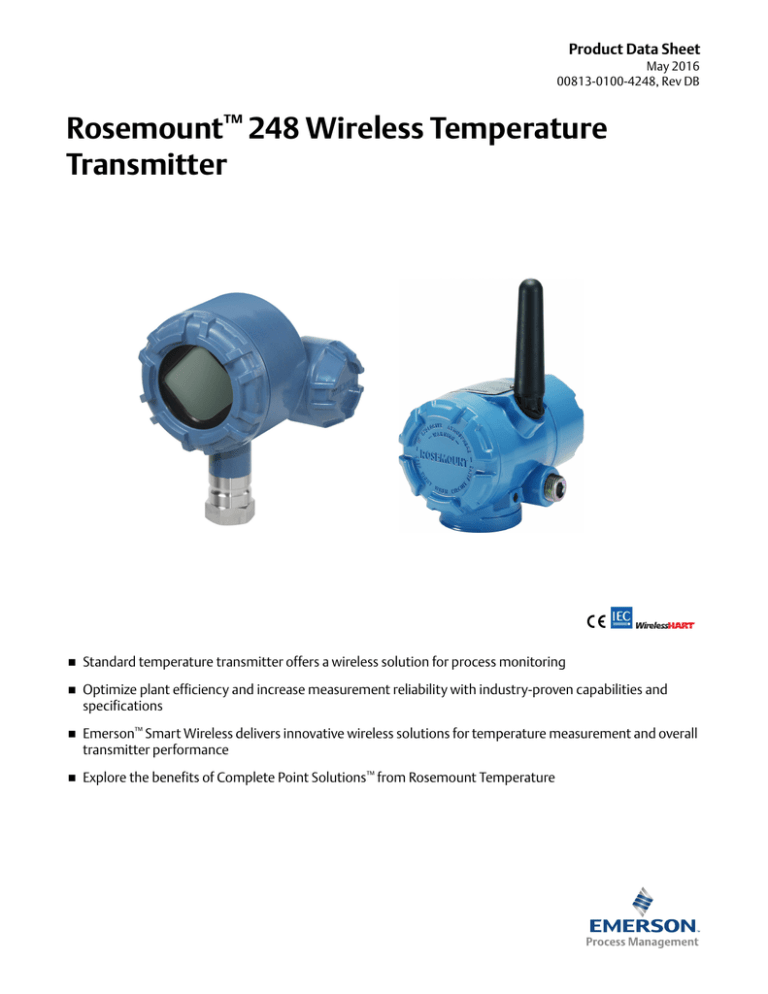 Product Data Sheet: Rosemount 248 Wireless Temperature