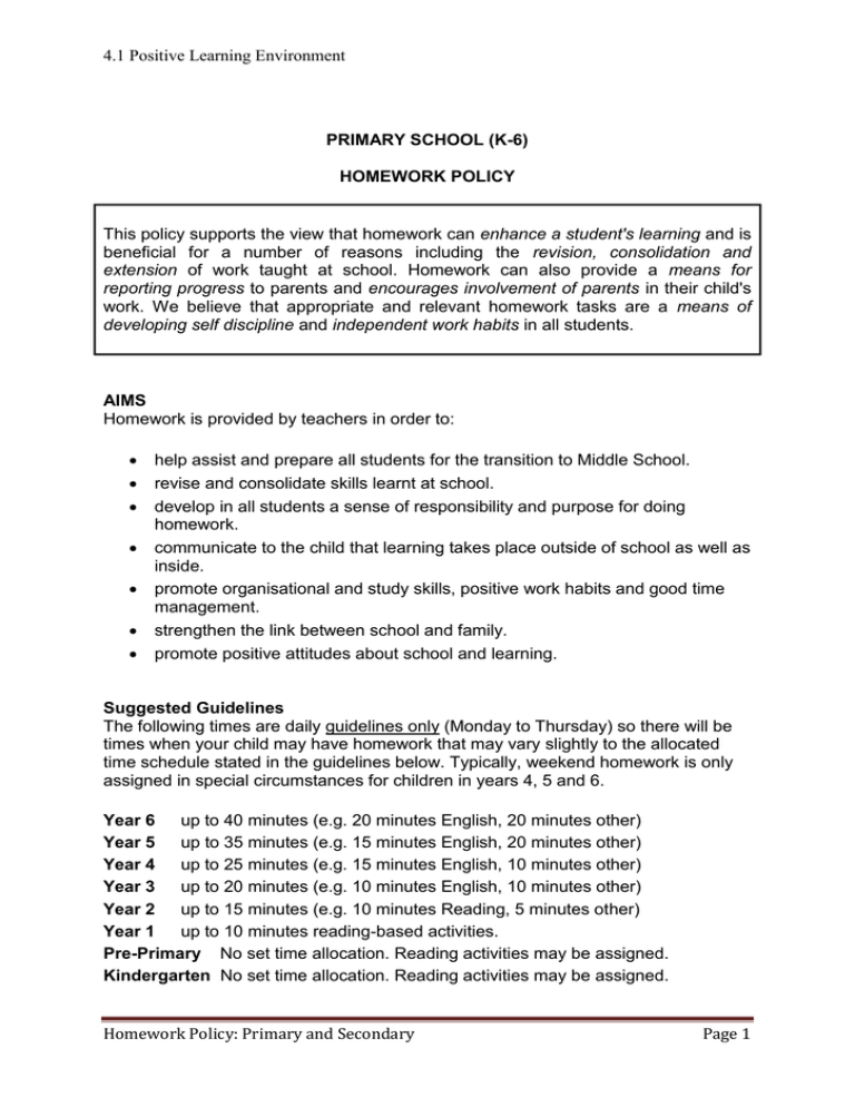 School Homework Policy (K-12): Guidelines & Responsibilities