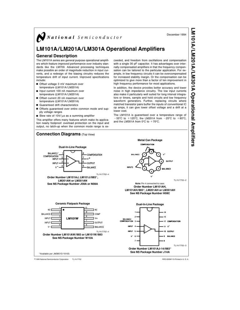LM101A/LM201A/LM301A Op Amp Datasheet | Specs & Applications