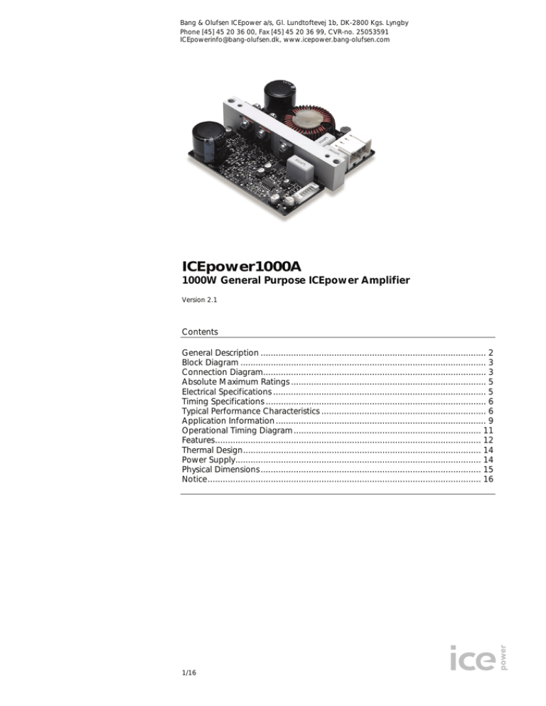 ICEpower 1000A: 1000W Amplifier Datasheet