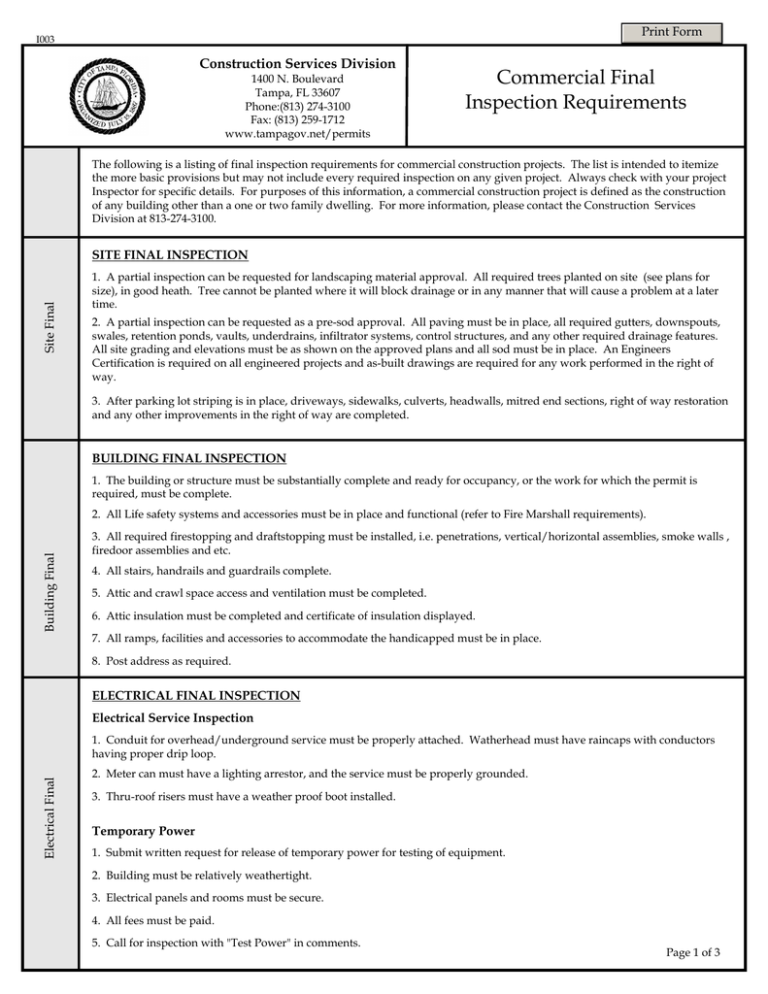 Commercial Final Inspection Requirementsﾠ