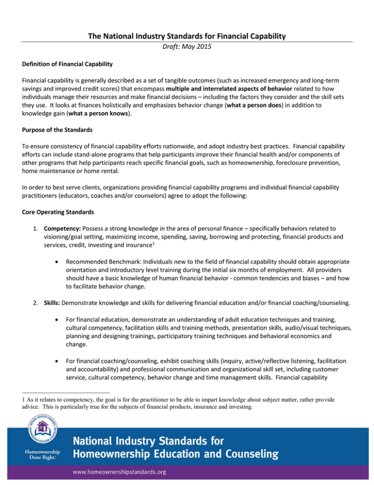 The National Industry Standards for Financial Capability