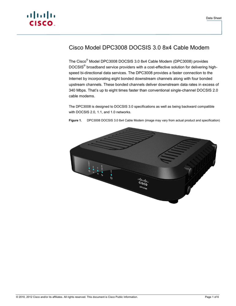 Cisco Model DPC3008 DOCSIS 3.0 8x4 Cable Modem Data