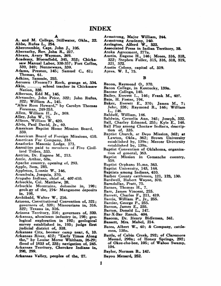 Oklahoma History Index: People, Places, and Events