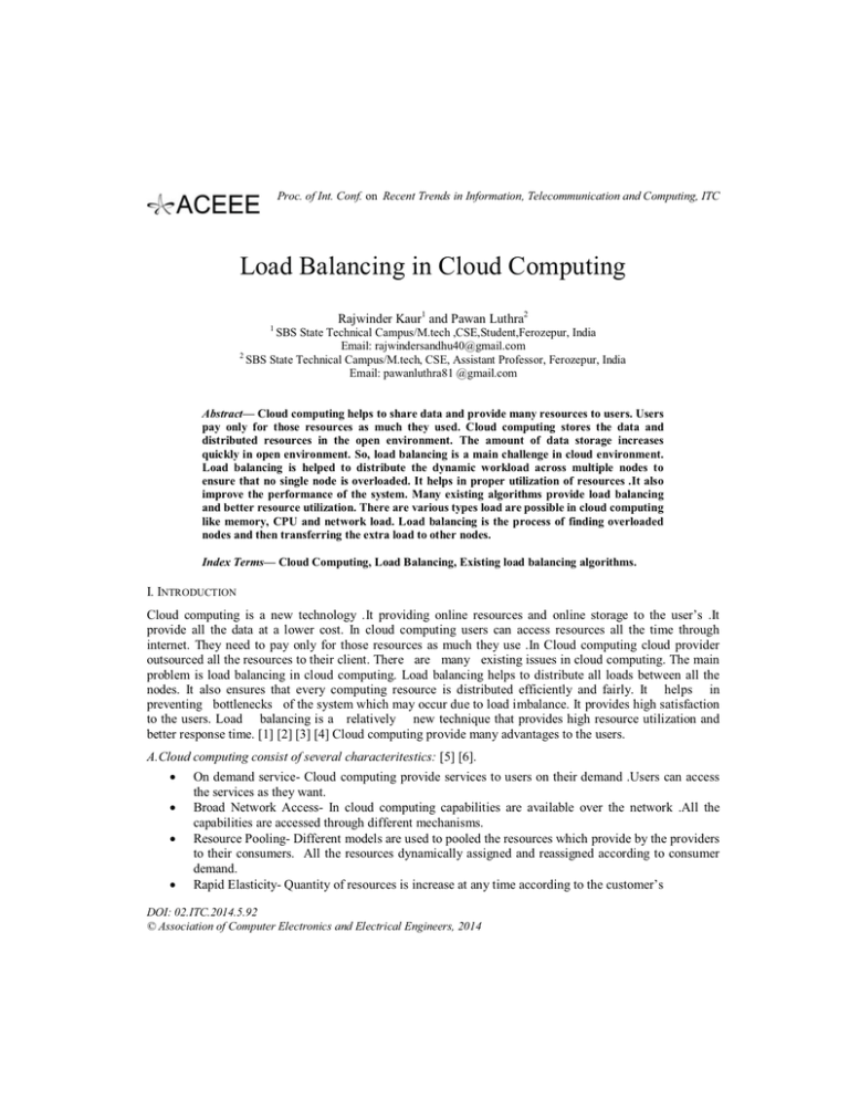 Load Balancing In Cloud Computing