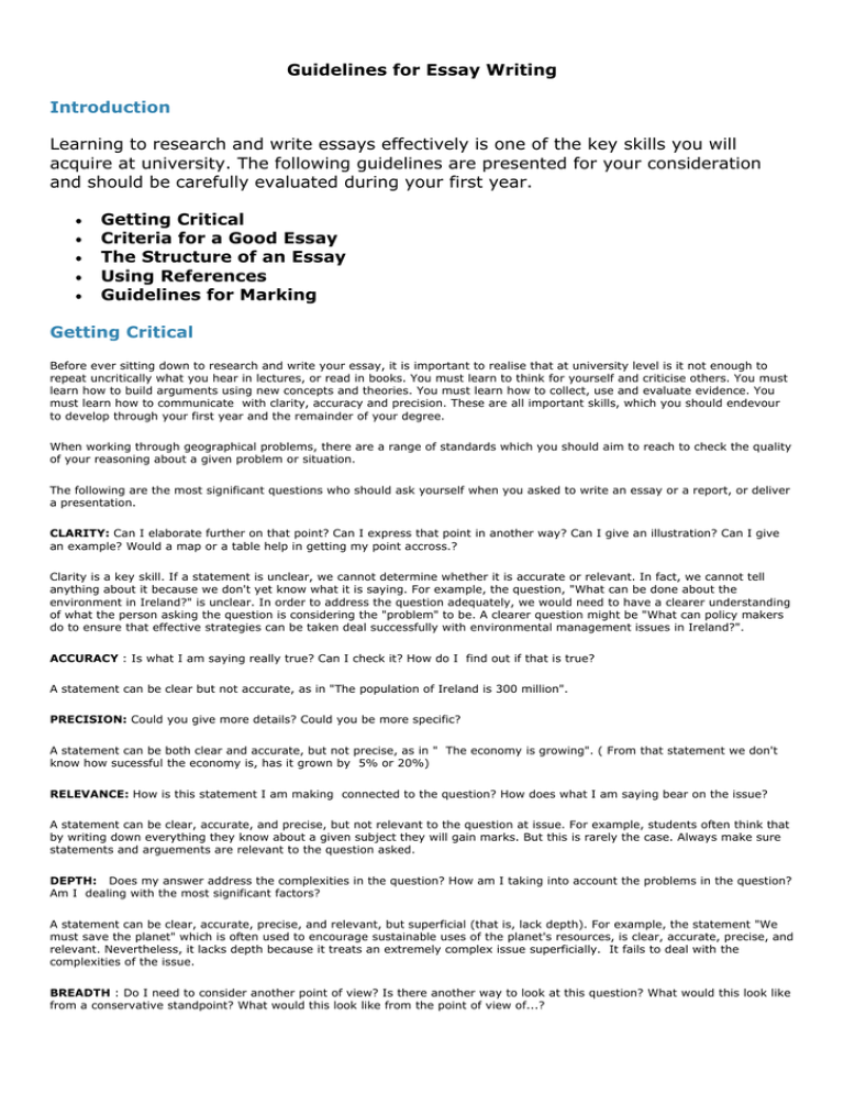 Guidelines For Essay Writing