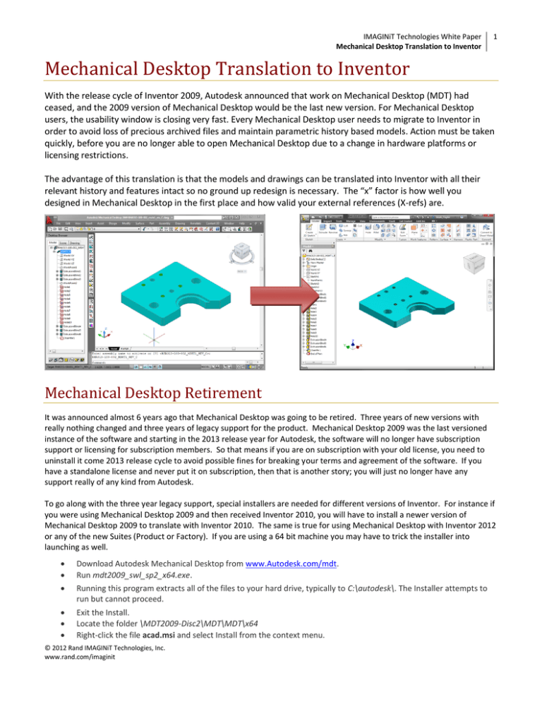 Mechanical Desktop Translation to Inventor