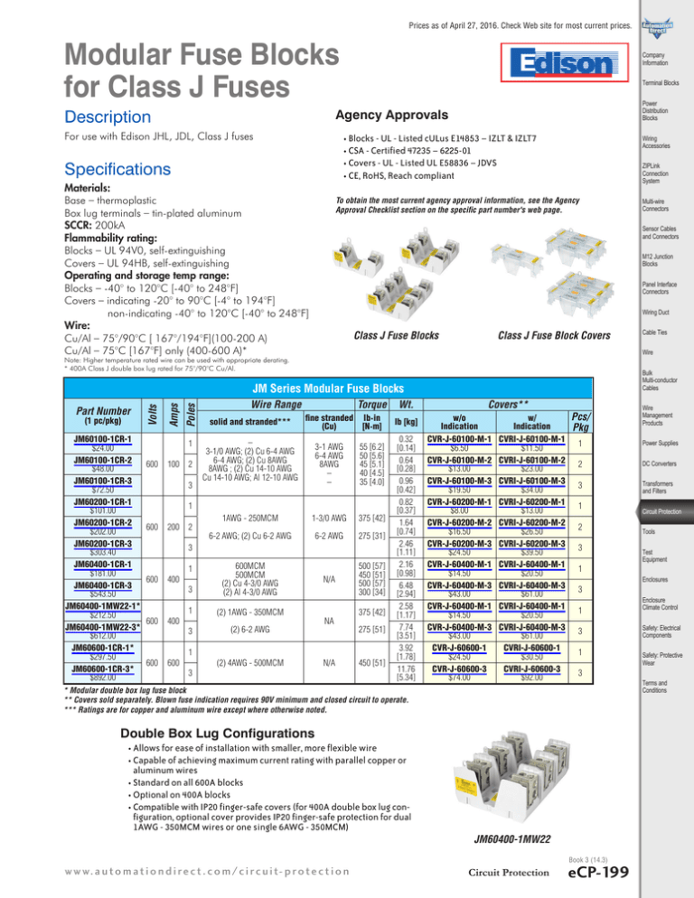 Modular Fuse Blocks for Class J Fuses