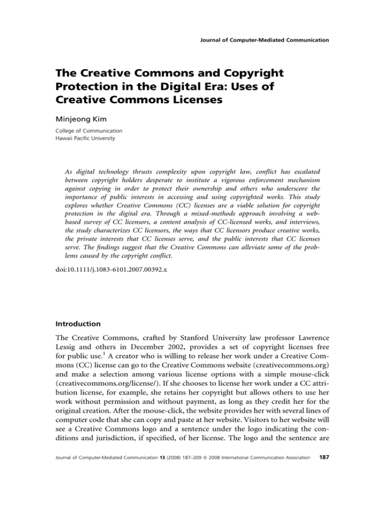 The Creative Commons and Copyright Protection in the