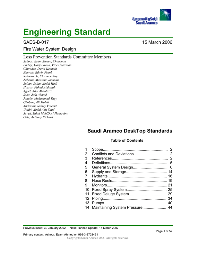 Fire Water System Design Standard - Saudi Aramco