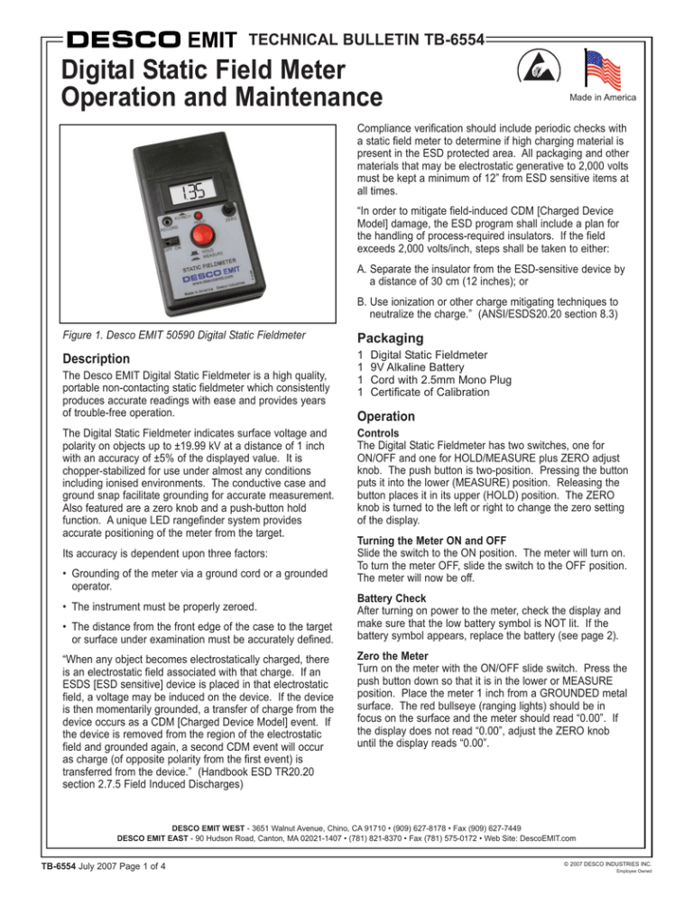 Digital Static Field Meter Operation and Maintenance